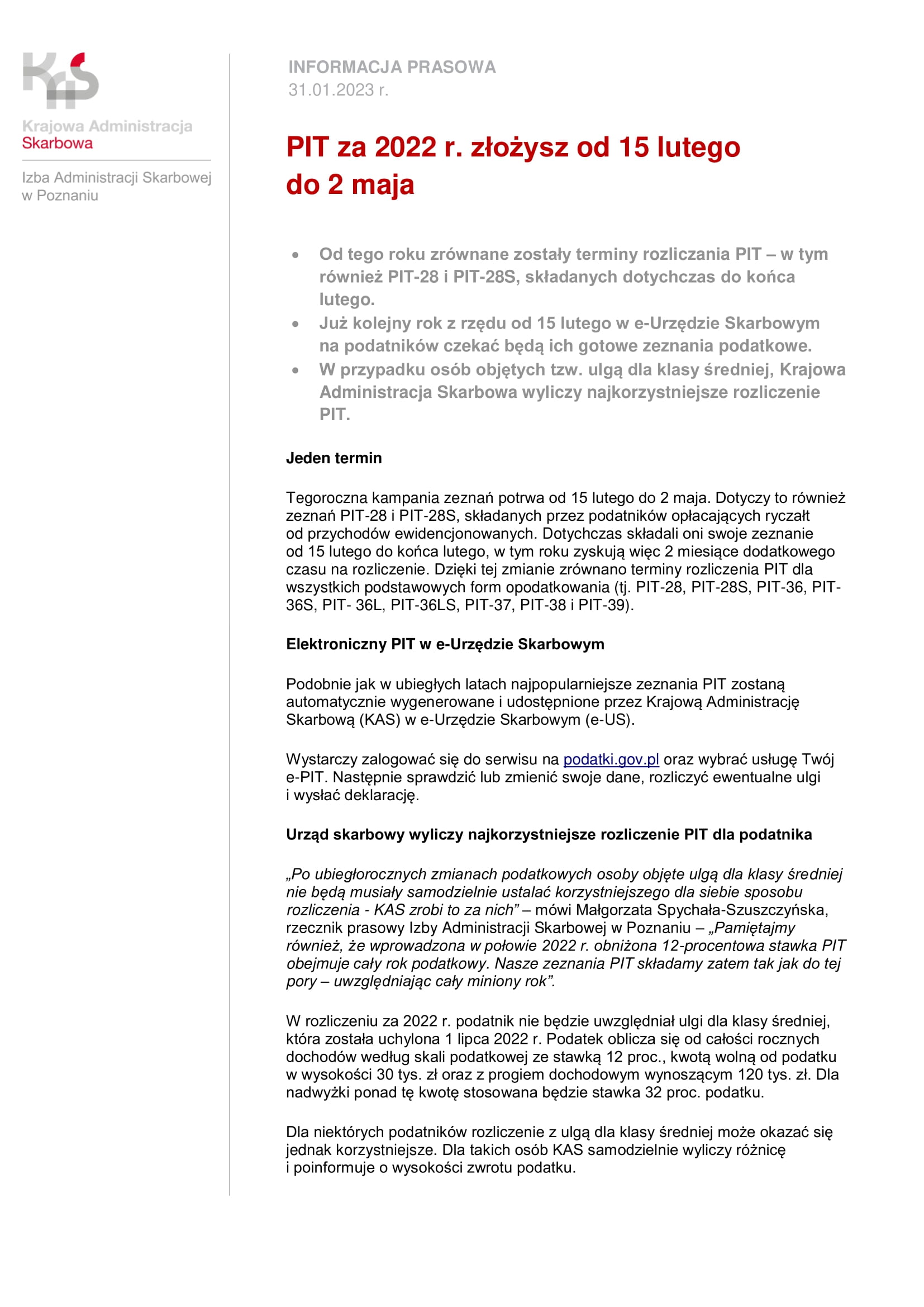 PIT za 2022 r. złożysz od 15 lutego do 2 maja - Urząd Miejski Pniewy